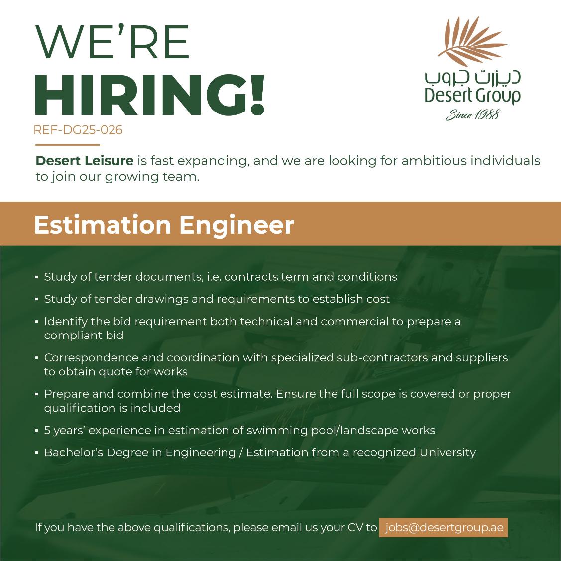 Estimation Engineer – REF-DG25-026 - Desert Group | Best Landscaping ...